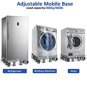OREKO Mini Fridge Mobile Base Stand Adjustable Washer Dryer Refrigerator Stand With 4 Dual-wheel And 8 Lifting Feet (Double-tube)