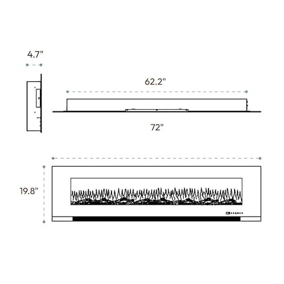 Cambridge 72 Inch Wall Mount Electric Fireplace Heater with Remote Control, Multicolor Flames, and Driftwood Log Display for Indoor Use in Living Room, Bedroom, Home Office, Black