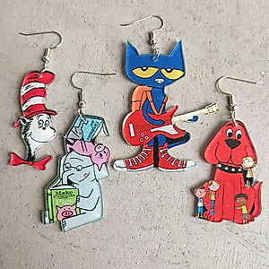 Funny Acrylic Teacher Student Animal Drop Dangle Earrings Cat Dog Elephant for Teachers, Educators, Librarians Gradution Reading Events Back to School Jewelry-C