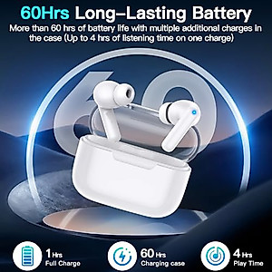 kurdene P3 Wireless Earbuds Bluetooth 5.3 Headphones, Deep Bass Stereo with Microphone Earphones in-Ear, Immersive Premium Sound Ear Buds for iPhone, Android-Clear