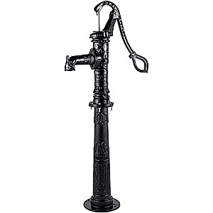 VEVOR Hand Water Pump Cast Iron, Vintage Pitcher Pump & Pump Stand 26‘’ Height, Max 20ft Pump Depth, Easy Installation, Heavy-duty Well Pump, Antique Pitcher Water Pump for Yard, Garden, Farm, Black