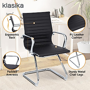 KLASIKA Office Guest Chair Leather Reception Without Wheels with Sled Base for Desk Conference Area Waiting Room Set of 8