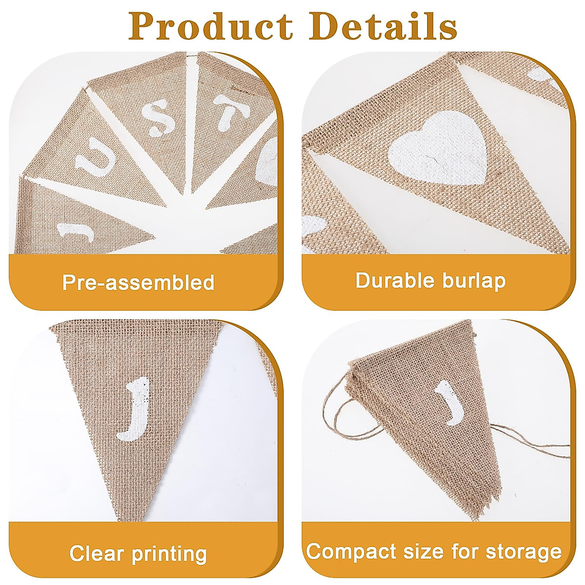 Andibro Just Married Burlap Banner, Wedding Bunting Banner Rustic Burlap Sign Decoration for Bridal Shower Engagement Wedding Party Photo Props