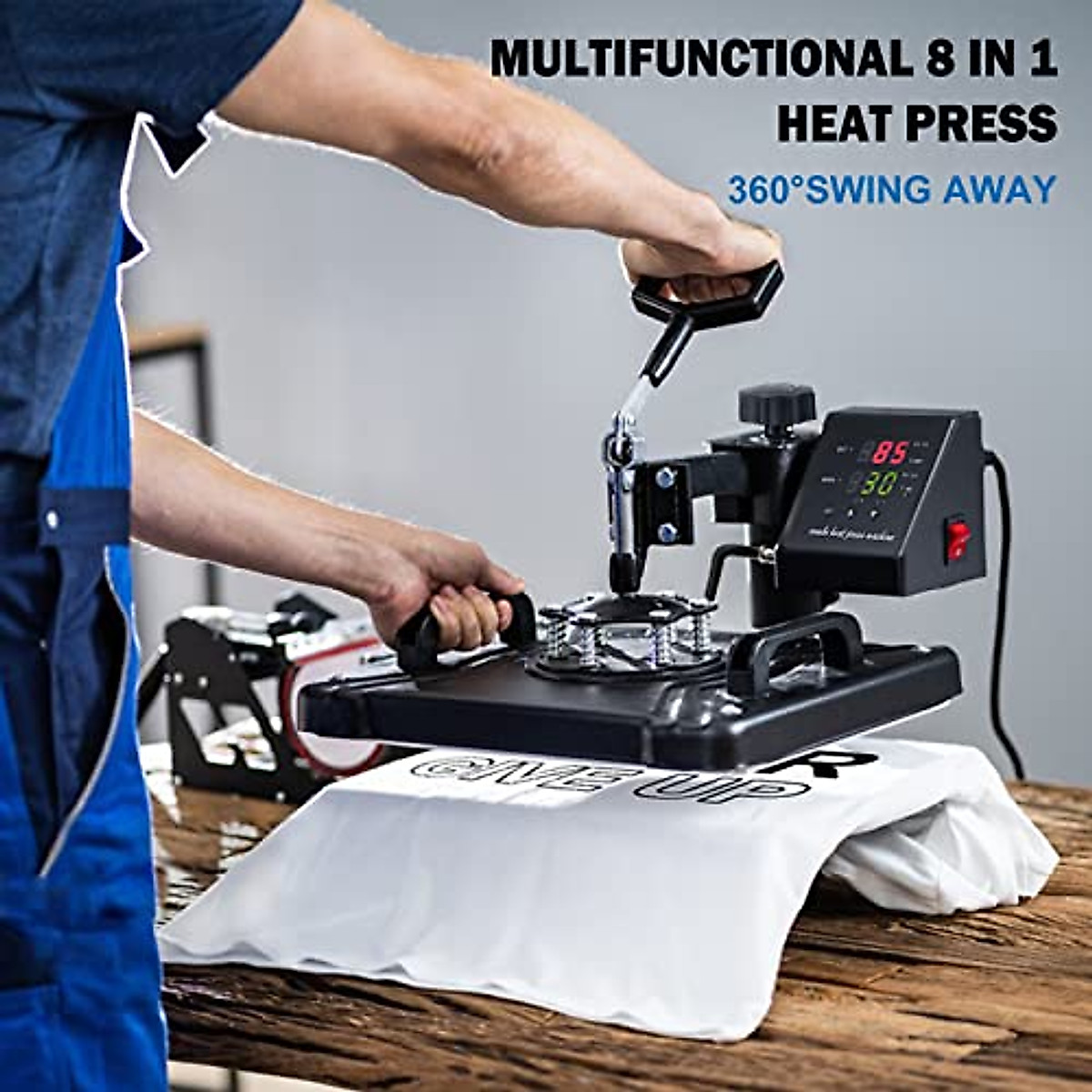 TOPDEEP 8 in 1 Heat Press Machine 12x15 inch, Combo Swing Away T Shirt Pressing Machine, Sublimation Heat Press Transfer Machine for T-Shirt Hat Cap Mug Plate