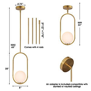 Bomluzo Modern Pendant Lighting Gold Hanging Light Fixture for Sloped Ceiling,Brass Pendant Lighting Fixture Pendant Chandelier Globe Pendant Light for Kitchen Island,Dinning Room Bedside Lighting
