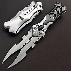 LFHC Pocket Double Blade Knife, Tactical Twin Edge Dual Blades Folding Knife, 8.5-in Outdoor Camping Multifunctional EDC Tool Fishing Hunting Knives with Clip and Liner Lock, Aluminum Handle Gifts