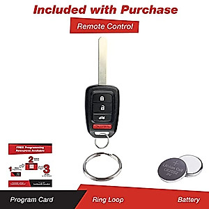 KeylessOption Keyless Entry Remote Fob Uncut Ignition Car Key for 2014-2015 Honda Civic, CR-V 2013-2016 Honda Accord MLBHLIK6-1T