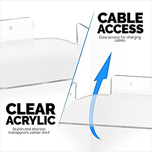 BRAINWAVZ 2-Pack 8” Corner Floating Shelf for Speakers, Books, Decor, Plants, Cameras, Photos, Kitchen, Bathroom, Routers & More Universal Small Holder Acrylic Wall Shelves (Clear)