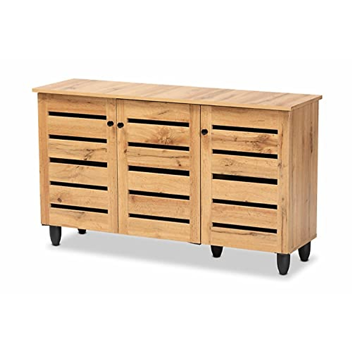 Baxton Studio Gisela Modern and Contemporary Oak Brown Finished Wood 3-Door Shoe Storage Cabinet