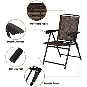 Giantex 2 Pack Patio Folding Chairs, Adjustable Sling Back Chairs with Armrest, Patio Dining Chairs Portable for Lawn Camping Garden Pool Beach Deck, Outdoor Chairs Set of 2