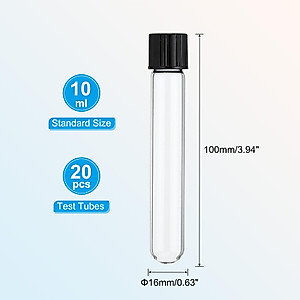 PATIKIL 10ml Test Tubes, 20pcs 3.94x0.63in Glass Clear Round Bottom Test Tube Containers with Plastic Cap for Bead Party Candy Bath Salt Storage Scientific Experiment Plant Propagation