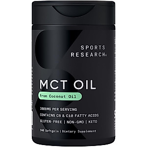 Sports Research Keto MCT Oil Pills from Coconut Oil | Keto Fuel for The Brain & Body - Non-GMO Verified, Soy & Gluten Free Liquid Softgels (240 Count)