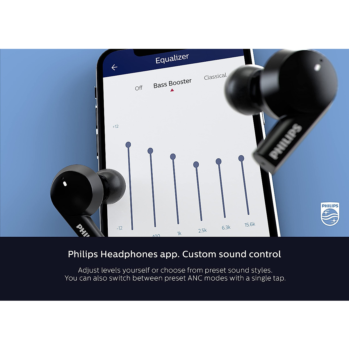 Philips T5505 Wireless Earbuds with Active Noise Canceling (ANC) and IPX5 Water Resistance, Black