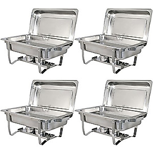 Elegant Design Durable Frame 4 PACK CATERING STAINLESS STEEL Welded CHAFER CHAFING DISH SET 8 Quart PARTY PACK Buffets, Hotel Breakfast Area, Brunches, Wedding Banquets Mirror Dripless Water Pan