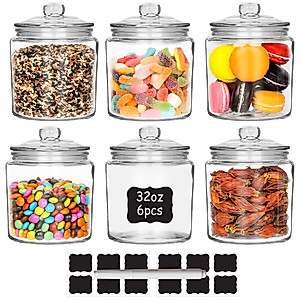 Keketin 32 oz Glass Cookie Jar,Set of 6 Glass Jars with Lids 1 Liter,Airtight Food Storage Containers Glass Apothecary Jars for Kitchen,Glass Kitchen Canisters for Sugar,Flour,Pasta,Snacks,Tea & Rice