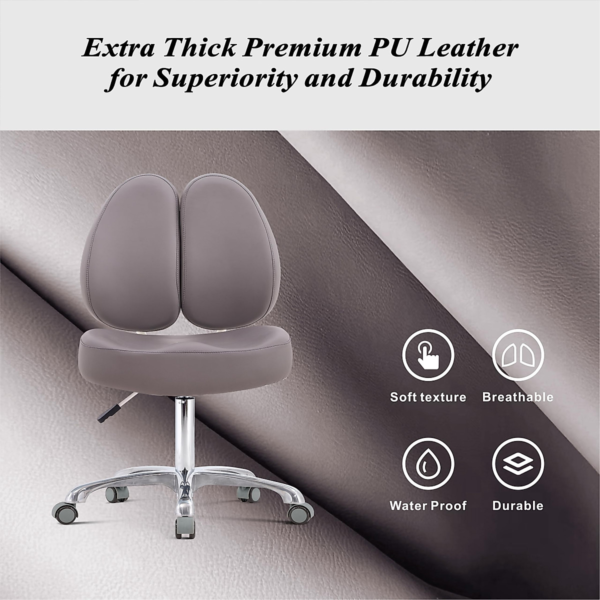 HNKastela Rolling Chair with Back Support - Height Adjustable Shop Stool with Wheels for Esthetician, Lash, Makeup, Computer, Classroom, Studio