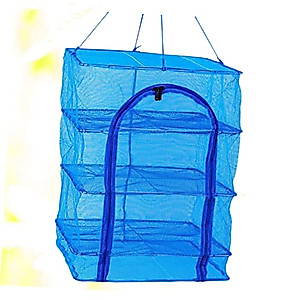 Garneck Foldable Fish Cage Blue Sweater Hydroponic Plants Meat Dehydrator Shrimp Fish Drying Net Hanging Dry Net Indoor Nylon Multi-Layer Net Hanging Basket Dryer Hanging Fishing Net Nylon