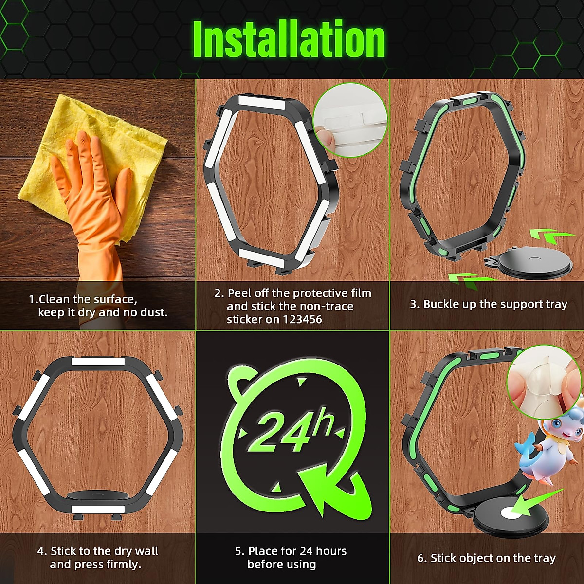 Ninoge 8PCS Riser Display Shelves for Figures, Glow in the Dark shelf for Funko POP Figures, Collectible Figure Display Stands, DIY shape configurations, Black