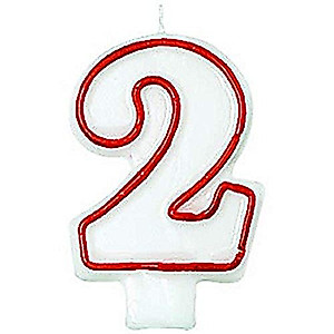 Number 2 Flat Molded Candle - 3", Red & White, 1 Pc