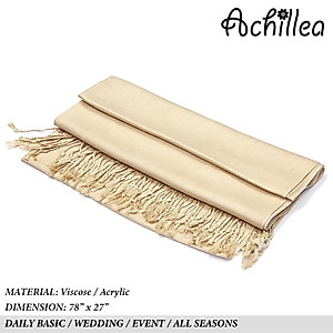 Achillea Large Soft Silky Pashmina Shawl Wrap Scarf in Solid Colors (Champagne)