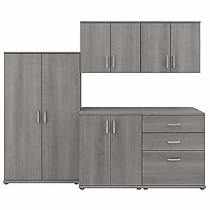 Bush Business Furniture Universal 5 Piece Modular Garage Storage Set with Floor and Wall Cabinets, Platinum Gray