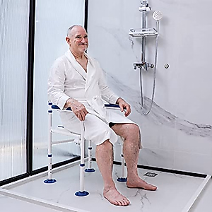 GreenChief Shower Chair with Arms and Back 350 LB, Folding Bath Chair Adjustable, Shower Seat Cutout for Private Washing, Heavy Duty Shower Chair for Senior, Elderly, Disabled, Bariatric
