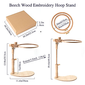 ZOCONE Beech Wood Adjustable Rotated Embroidery Hoop Stand with 2 Pcs 7'' 8'' Embroidery Hoops, Wooden Embroidery Stand, Embroidery Hoop Holder for Cross Stitch and Embroidery Project