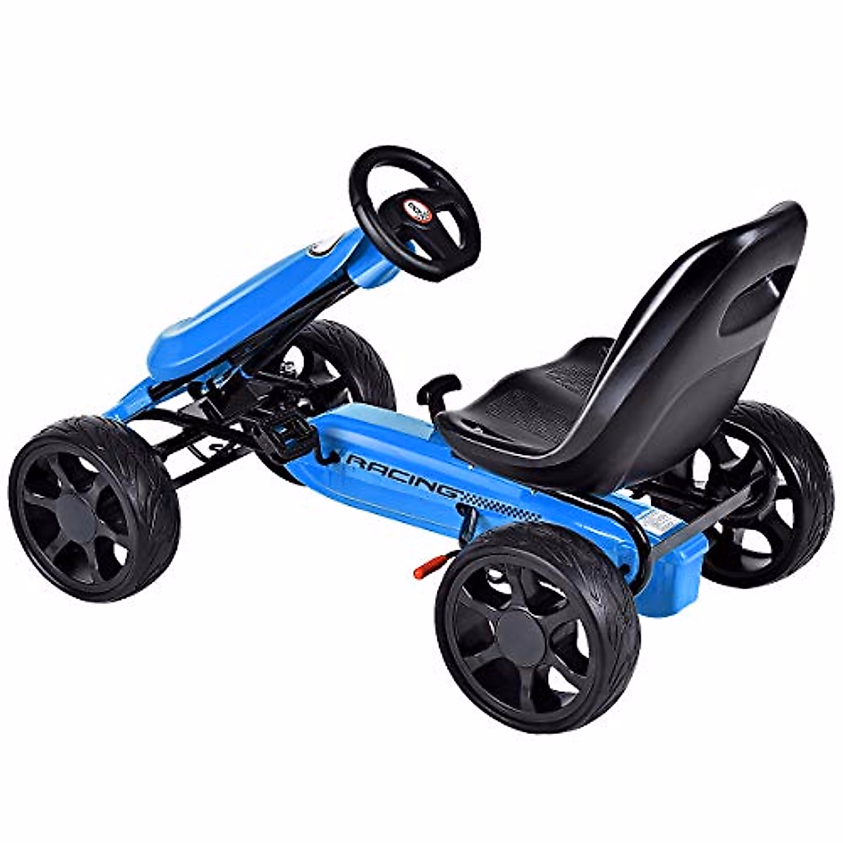 Costzon Go Kart, 4 Wheel Powered Ride On Toy, Outdoor Racer Pedal Car with Clutch, Brake, EVA Tires, Adjustable Seat (Blue)
