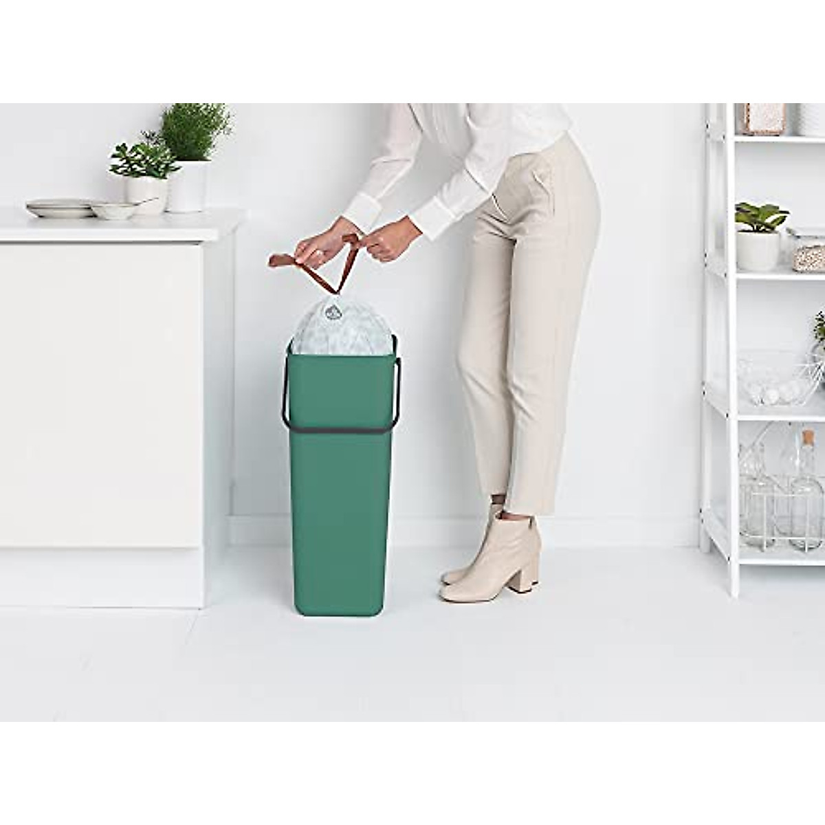 Brabantia Sort & Go Kitchen Recycling/Garbage Trash Can (10.6 Gal/Fir Green) Large Refuse Organiser with Handle & Removable Lid, Easy Clean, PerfectFit Bags Included