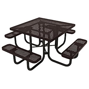 Coated Outdoor Furniture Heavy-Duty Portable Outdoor Picnic Table with Umbrella Hole, Punched Steel Commercial-Grade Patio Dining Furniture Made in America (46" Square Top, Brown)