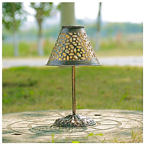 FLJZCZM Solar Lanterns Lights Outdoor Lantern Hanging Garden Metal Bronze Retro Light Battery Table Lamp Decorative Yard Camping Waterproof (Antique Bronze)