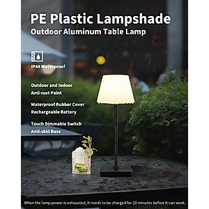 VISDANFO Outdoor Cordless Portable Table Lamp,5000mAh Rechargeable Battery Operated Dimming LED Desk Lamp,IP44 Waterproof,Modern Night Light for Camping Restaurant Bedroom Bars Home Party(Black)