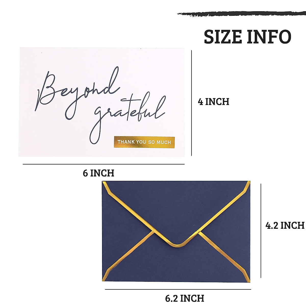 Navy Beyond Grateful Thank You Cards with Envelopes - 36 PK - Navy Thank You Notes with Gold Foil Letterpress 4x6 Inches Blank Note Cards for Business Graduation Wedding Baby Shower Funeral Sympathy