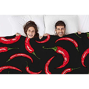 Mugod Throw Blanket Seamless Hand Drawn Pattern with Hot Chili Pepper on Black Decorative Soft Warm Cozy Flannel Plush Throws Blankets for Baby Toddler Dog Cat 30 X 40 Inch