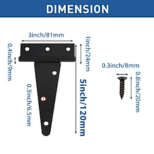 TamBee 5Inch Shed Door Hinges T-Strap Barn Door Hinges Outdoor Heavy Duty Hinges for Wood Wrought Hinges Hardware(2PCS)