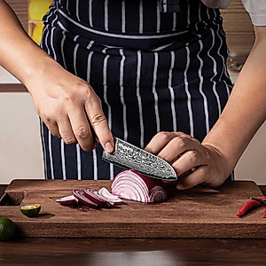 KINGOD 5 Inch Santoku Knife - Japanese VG10 Steel Core - Ultra Sharp Blade - Ergonomic Wooden Handle - Kitchen Essentials