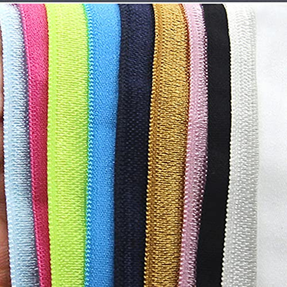 WEKIVA Silk Ribbon for Crafts,5 Yards 15mm Elastic Band Multicolor Fold Over Spandex Elastic Ribbon for Sewing Lace Trim Waist Band Garment Accessory