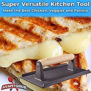 Pro Grade, Pre Seasoned Cast Iron Grill Weight 2Pk. Heavy Duty Steak and Burger Press with Wooden Handle for Grills, Griddles and Flattops. Perfect Gadget for Bacon, Paninis, Sandwiches and Vegetables