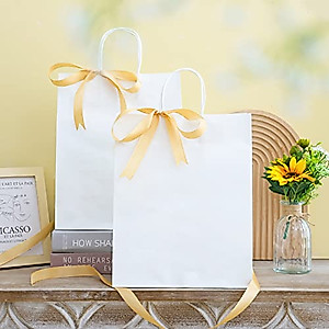 Moretoes 90pcs White Paper Bags with Handles 10x5x13 Inches Kraft White Gift Bags with Handles Bulk, Shopping Bags, Retail Bags for Small Business, Birthday Wedding Party Favor Bags