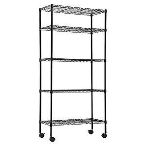 Dlewmsyic Wire Shelving with Wheels, 5 Layer 750 Lbs Capacity 60" Hx30 Lx14 W Metal Storage Shelf, Black