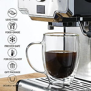 FULGNU Double Wall Glass Coffee Mugs, 12 Oz Clear Coffee Mugs with Handle, Insulated Glass Coffee Mugs Set of 2, Perfect for Espresso, Cappuccino, Latte, Americano, Tea Bag, Beverage