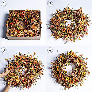 JINGHONG Fall Wreaths for Front Door 24 Inch Artificial Fall Wreath Large Autumn Wreath for Outside Harvest Thanksgiving Decor