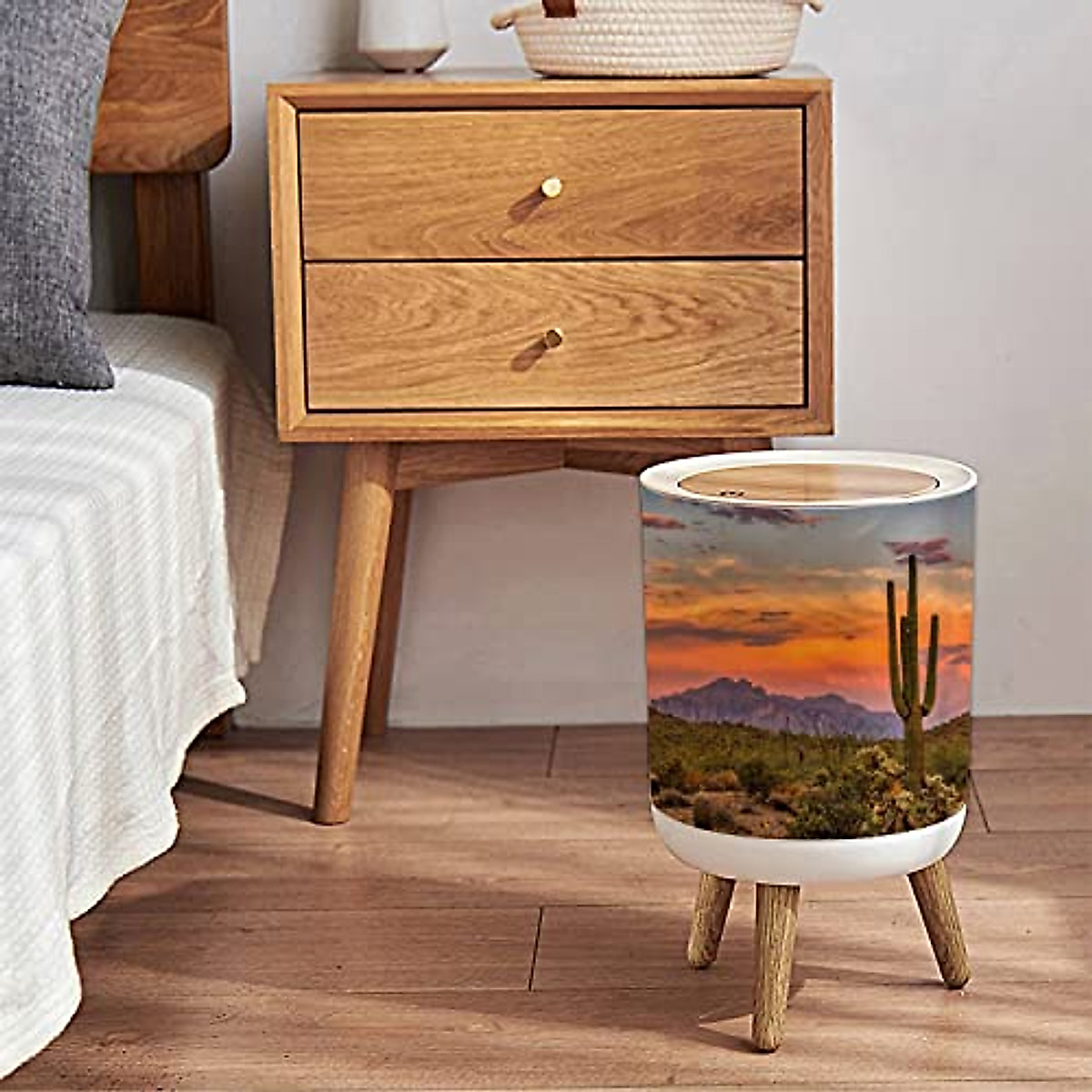 Small Trash Can with Lid Sonoran Sunset Round Recycle Bin Press Top Dog Proof Wastebasket for Kitchen Bathroom Bedroom Office 7L/1.8 Gallon