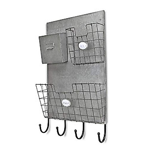 Contemporary Home Living 32.5" Silver Wall Organizer with Storage Slots and Bottom Hooks