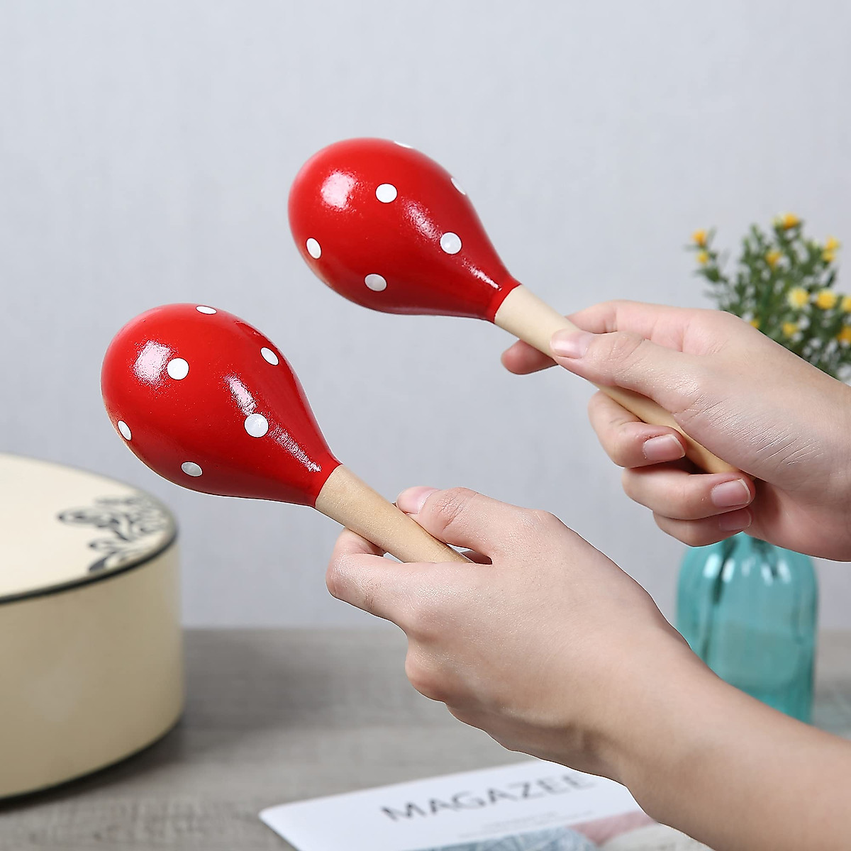 Maracas, Wooden Rumba Shaker Rattle Hand Percussion Musical Instrument for Adults Kids, Set of 2