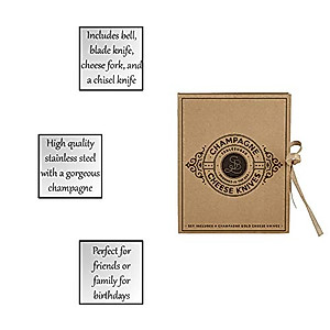 Santa Barbara Design Studio Gift Set Kitchen Essentials TableSugar Kraft Cardboard Book Gift Box, 4-Pieces, Champagne Gold Cheese Knives