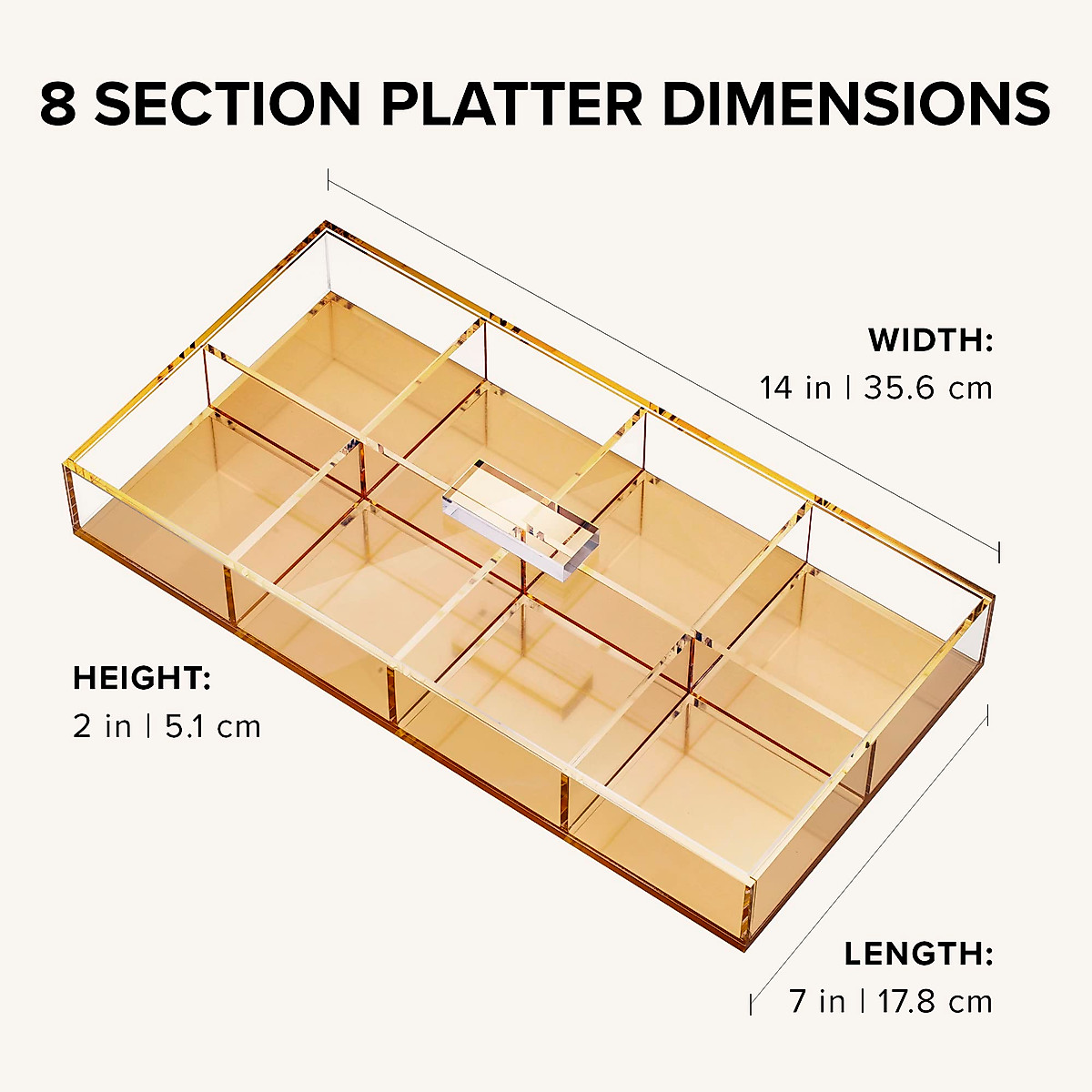Snack Serving Tray Gift Box - Empty Divided Appetizer Serving Tray Set with Lid, Sectional Nuts & Dry Fruit Tray, Candy Dish, Veggie Serving Platter, Acrylic Clear & Gold, 8 Compartments, by Elavain