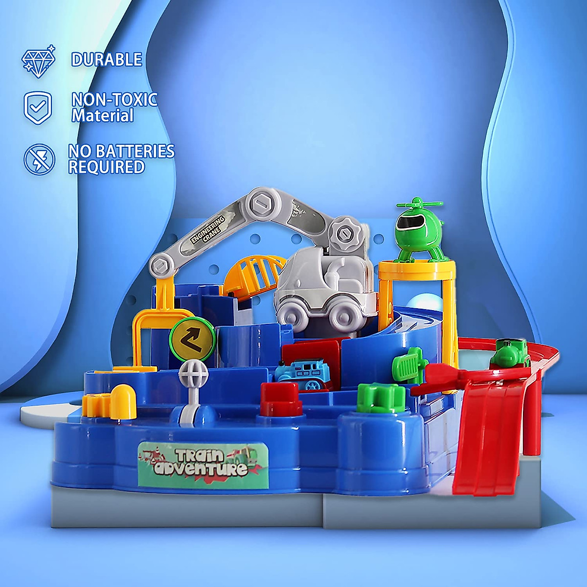 MerryJoy Kids Car Adventure Toy, Train Track Toys Puzzle Rail Car Race Parking Rescue Preschool Educational Cars for 3 4 5 6 7 8 Year Old Boys