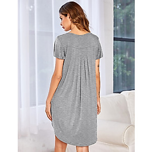 Ekouaer Womens Nightgown Soft Sleepwear Pleated Sleepshirt Sleep Dress Short Sleeve Nightdress Grey 3XL