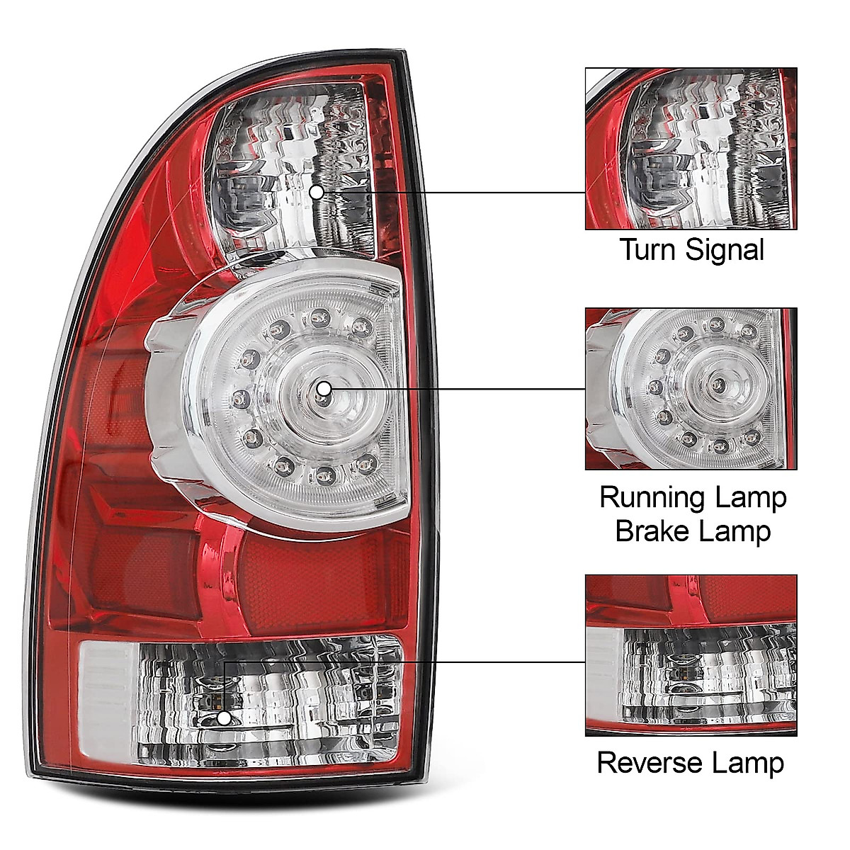ALZIRIA LED Tail Light Rear Brake Lamp Compatible With 05-15 Tacoma 2005 2006 2007 2008 2009 2010 2011 2012 2023 2014 2015 Toyota Tacoma Driver And Passenger Side